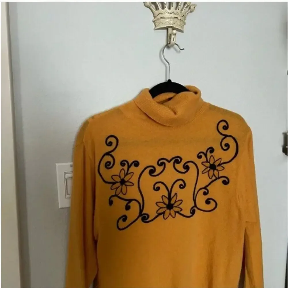 Vintage | Sweaters | Vintage Goldenrod Yellow Wool Embroidered ...